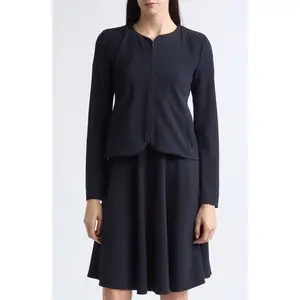 Emporio Armani Zip-front Collarless Textured Jacket - Navy
