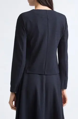 Emporio Armani Zip-front Collarless Textured Jacket - Navy