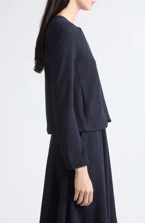 Emporio Armani Zip-front Collarless Textured Jacket - Navy
