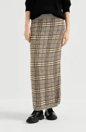 BRUNELLO CUCINELLI Dazzling Mohair Prince Of Wales Knit Skirt