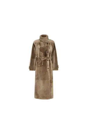 Brunello Cucinelli Shearling Coat With Belt And Monili