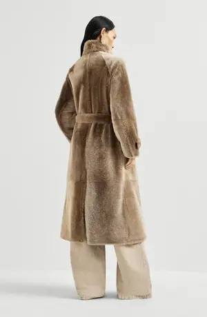 Brunello Cucinelli Shearling Coat With Belt And Monili