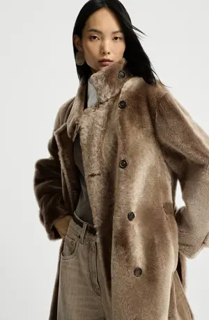 Brunello Cucinelli Shearling Coat With Belt And Monili