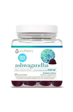 YOUTHEORY Organic Ashwagandha Stress Relief Gummies Blueberry 60 Vegan Gummies - None