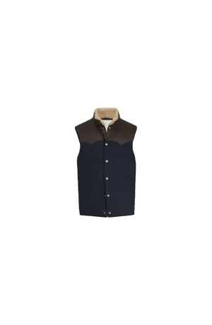 Brunello Cucinelli Bonded Wool Flannel Paneled Down Vest With Shearling Collar And Nappa Leather Inserts