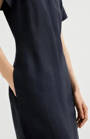 Brunello Cucinelli Viscose And Linen Fluid Twill Dress With Embellished Collar - Blue
