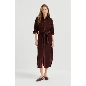 Brunello Cucinelli Fluid Corduroy Shirt Dress - Wine