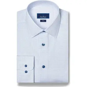 David Donahue Trim Fit Micro Geometric Stretch Dress Shirt - White/blue