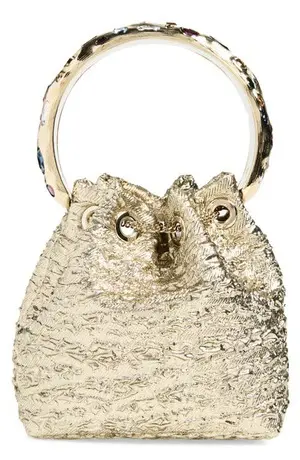 JIMMY CHOO Bon Bon Puckered Metallic Jacquard Top Handle Bag