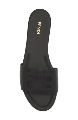 Fendi Baguette Leather Slide Sandals - Nero Black