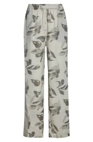 Emporio Armani Patterned Linen Wide Leg Pants - Light Grey
