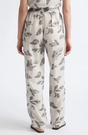 Emporio Armani Patterned Linen Wide-leg Pants - Light Grey