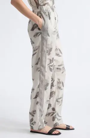 Emporio Armani Patterned Linen Wide-leg Pants - Light Grey