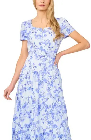 CECE DUPRAZ Floral Print Notched Neck Tiered Maxi Dress - Frshlavender