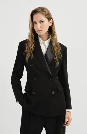 Brunello Cucinelli Viscose And Virgin Wool Tuxedo Jacket With Monili