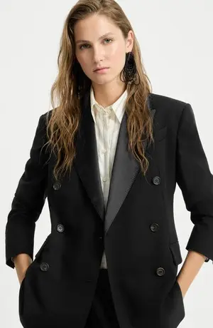 Brunello Cucinelli Viscose And Virgin Wool Tuxedo Jacket With Monili