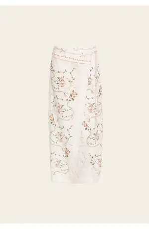 Agua Bendita Tierra Navegante Floral Linen Midi Pareo Skirt