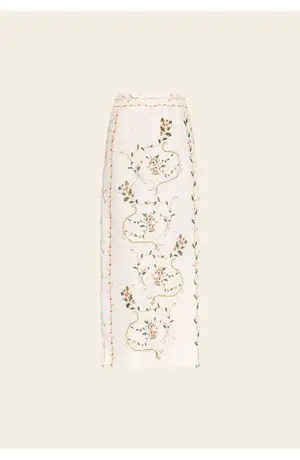 Agua Bendita Tierra Navegante Floral Linen Midi Pareo Skirt