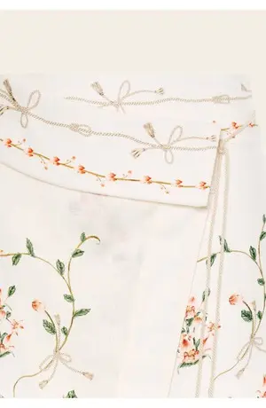 Agua Bendita Tierra Navegante Floral Linen Midi Pareo Skirt