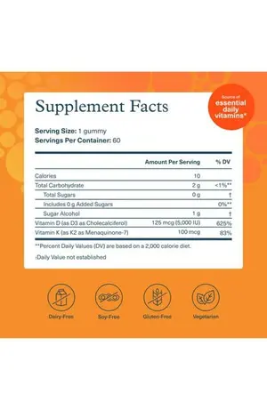 YOUTHEORY K2d3 Bone Heart Health Support Vegetarian Gummies 60 Vegetarian Gummies