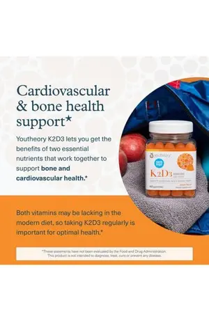 YOUTHEORY K2d3 Bone Heart Health Support Vegetarian Gummies 60 Vegetarian Gummies