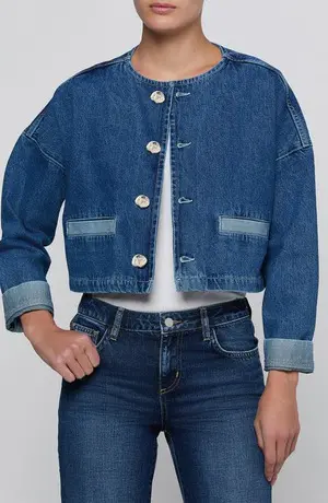 L'Agence Verona Collarless Cropped Denim Jacket - Goleta