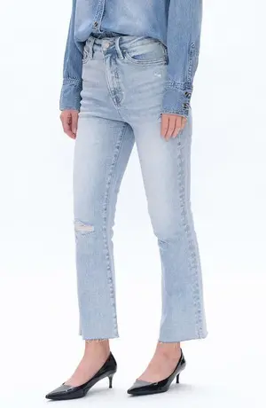 BAYEAS High Waist Raw Hem Straight Leg Jeans - Cambridge