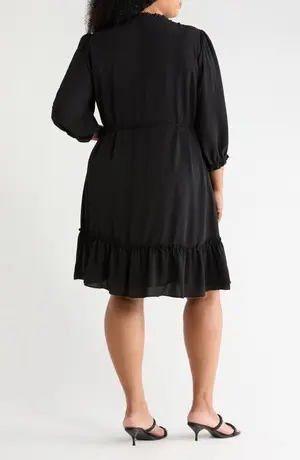 CECE DUPRAZ Ruffled V-neck Button-up Dress - Rich Black
