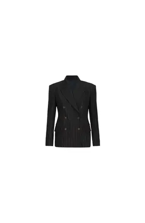Brunello Cucinelli Comfort Virgin Wool Dazzling Chalk Stripe Blazer With Monili