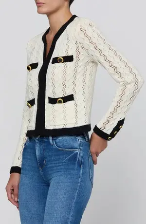 L'Agence Zephyra Pointelle Open Front Cardigan