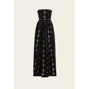Agua Bendita Strapless Floral Embroidered Maxi Dress