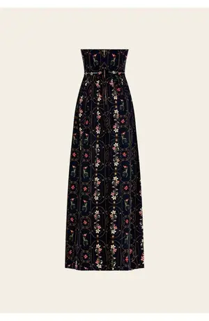 Agua Bendita Strapless Floral Embroidered Maxi Dress