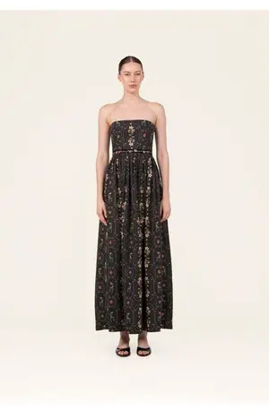 Agua Bendita Strapless Floral Embroidered Maxi Dress