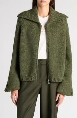 Moncler Alpaca Blend Zip Cardigan - Green
