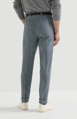 Brunello Cucinelli Wool And Cashmere Prince Of Wales Flannel Trousers - Cerulean