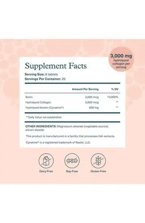 YOUTHEORY Hair Collagen Keratin Strength Support Supplement Tablets 120 Tablets