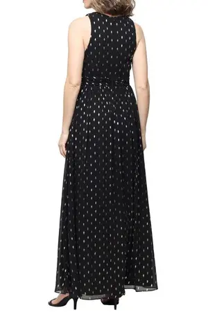 SL FASHIONS Foil Printed Chiffon Halter Maxi Dress
