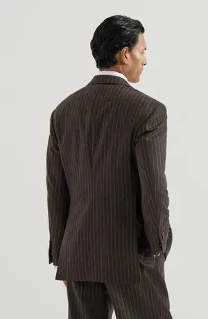 Brunello Cucinelli Virgin Wool And Cashmere Chalk Stripe Flannel Tailor Blazer