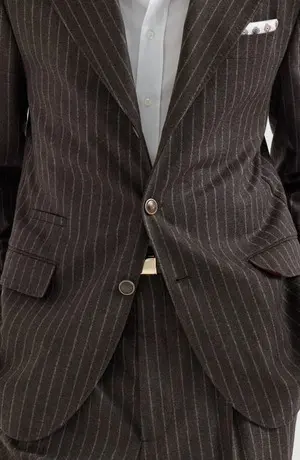 Brunello Cucinelli Virgin Wool And Cashmere Chalk Stripe Flannel Tailor Blazer