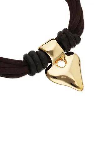 UNODE50 Silk-effect Thread Blend Bracelet With Beige Leather And Heart Detail