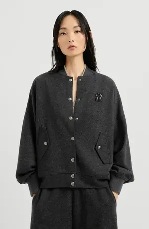 Brunello Cucinelli Cashmere Interlock Bomber-style Sweatshirt With Logo