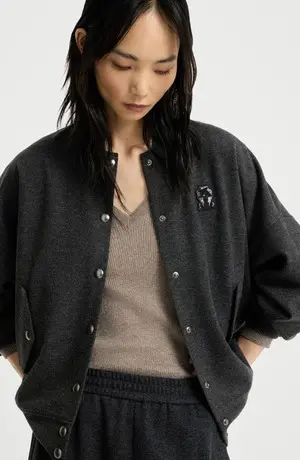 Brunello Cucinelli Cashmere Interlock Bomber-style Sweatshirt With Logo