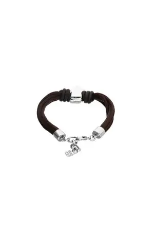 UNODE50 Silk-effect Thread Blend Bracelet With Brown Leather And Heart Detail