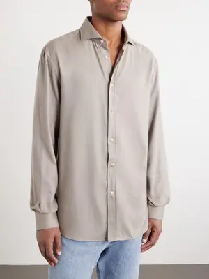 Brunello Cucinelli Herringbone Cotton And Lyocell-blend Shirt