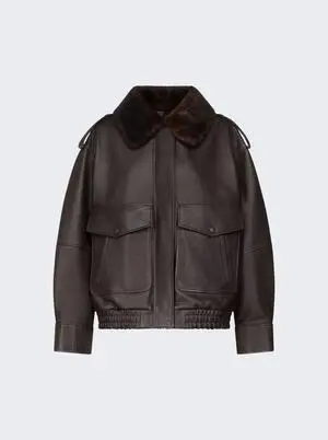 Loulou De Saison Russo Leather Bomber Jacket Dark - Brown