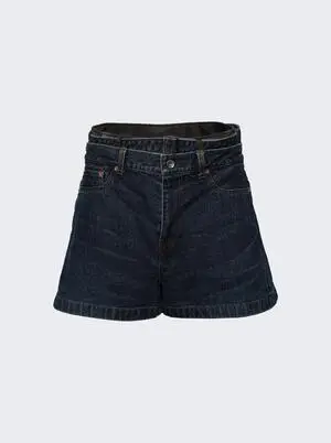 Sacai Denim X Nylon Twill Shorts And Khaki