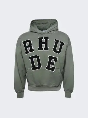Rhude Chenille Patch Logo Hoodie Washed Olive And Black