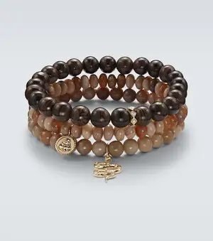 SYDNEY EVAN Set Of 3 14kt Gold Beaded Bracelets With Gemstones - Multicoloured