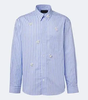 Simone Rocha Embellished Striped Cotton Poplin Shirt - Blue