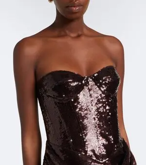 THE NEW ARRIVALS ILKYAZ OZEL Sequined Draped Corset Dress